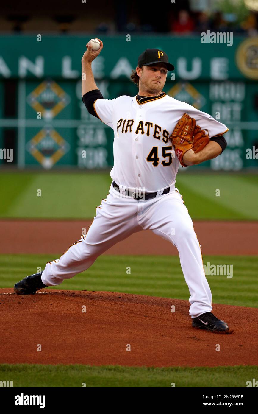 Pittsburgh Pirates' Gerrit Cole (45) delivers during the first inning ...