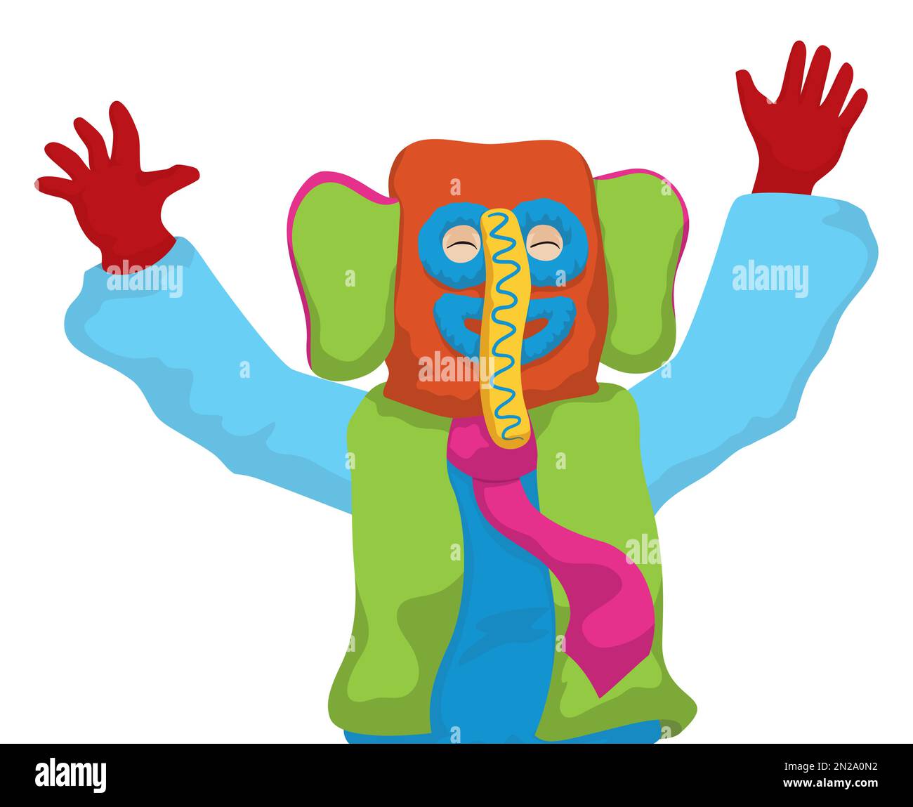 Festive Marimonda with raised hands and colorful costume celebrating ...