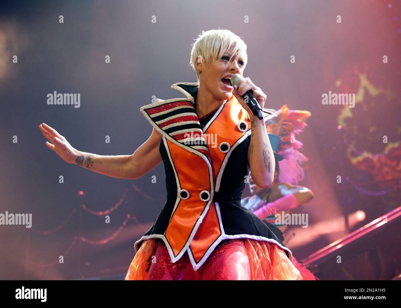Pink performs on stage at the Staples Center on September 18, 2009 in ...
