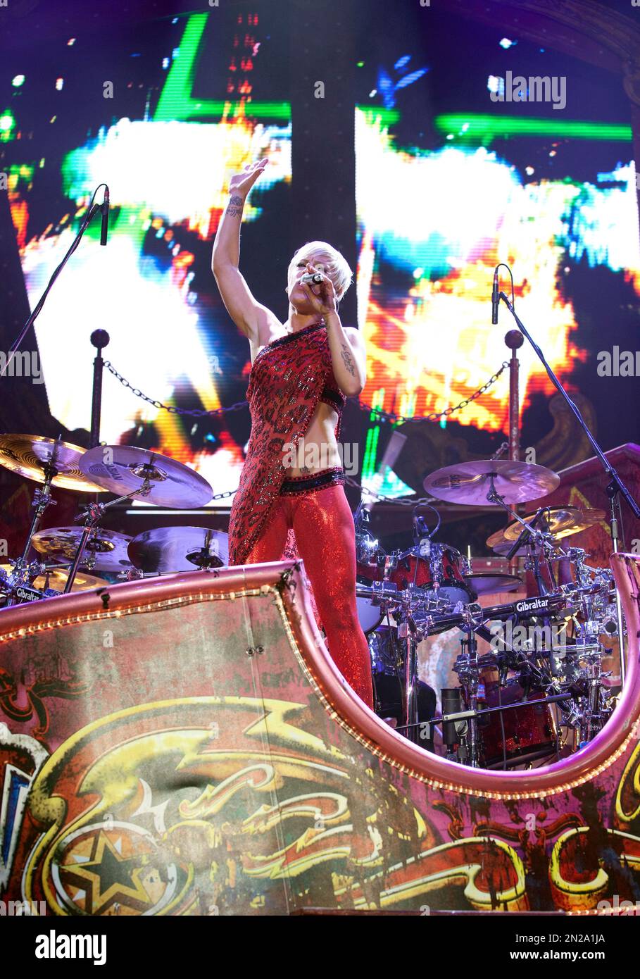 Pink performs on stage at the Staples Center on September 18, 2009 in ...