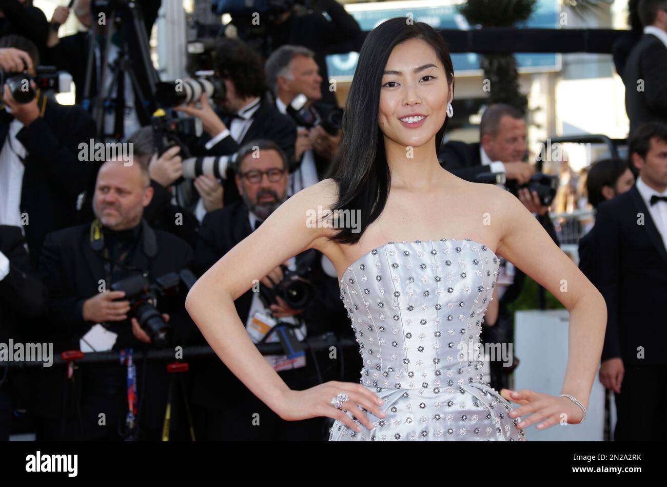 Model Liu Wen pose for photographers upon arrival for the screening of the film The Little ...