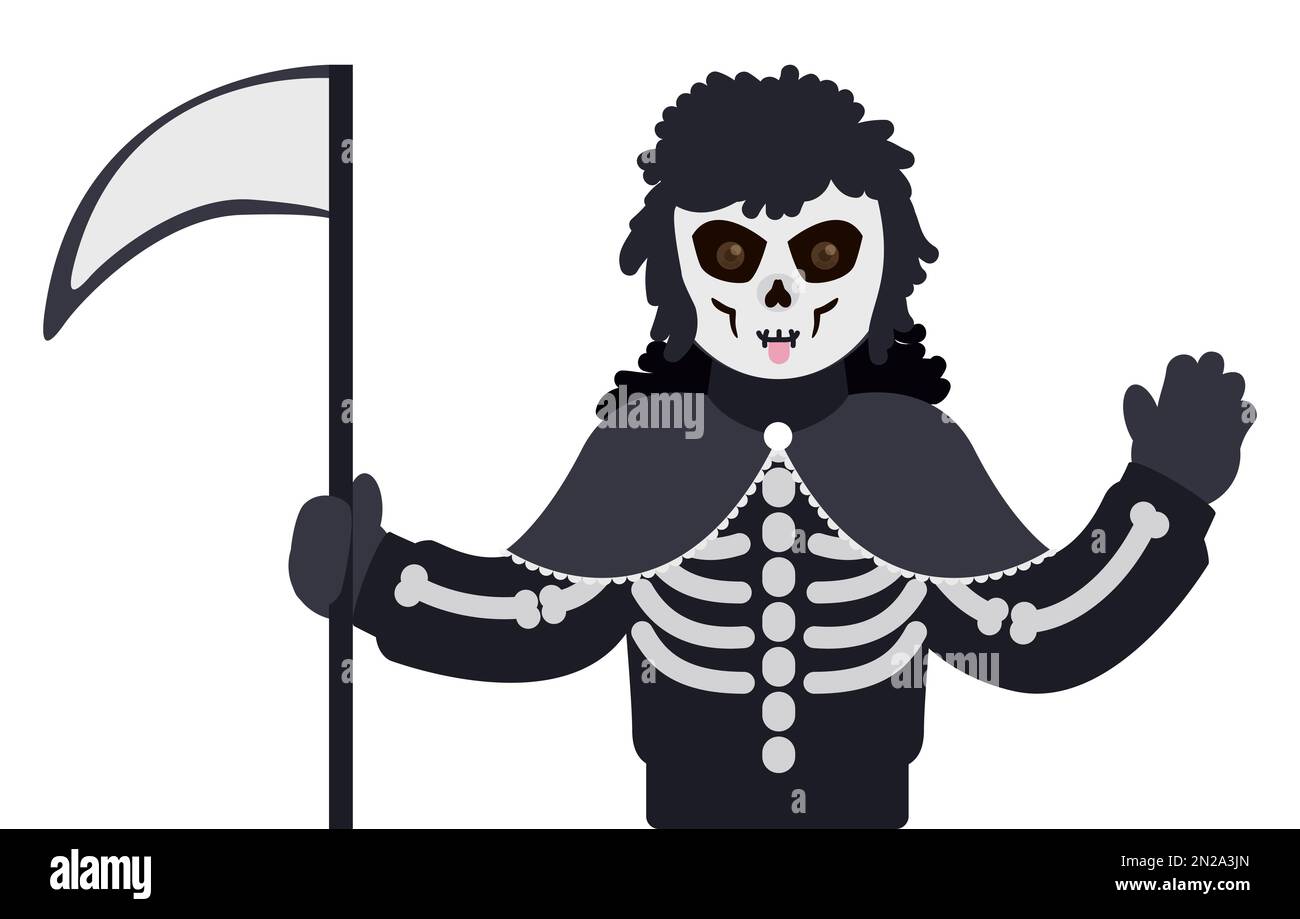 Portrait of the Death character with black costume, bones and scythe to ...