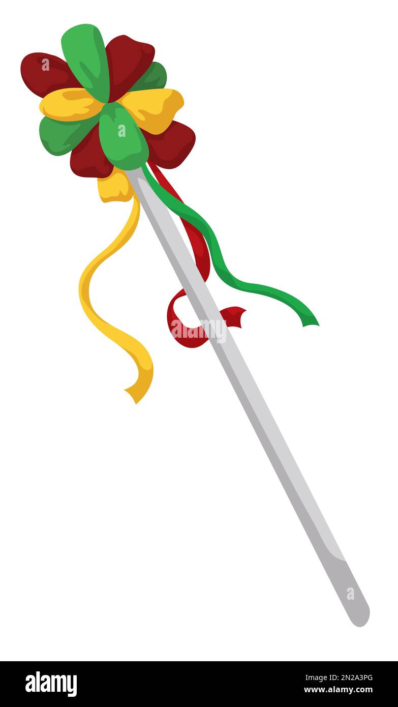 Long wand decorated with yellow, red and green ribbons called 'Garabato ...