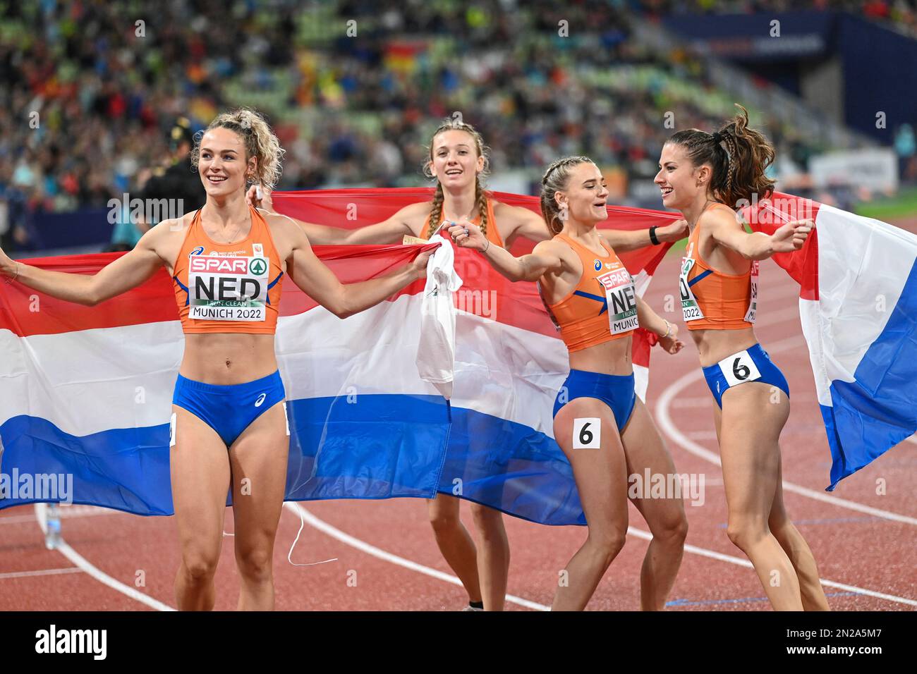 Netherlands: Eveline Saalberg, Lieke Klaver, Lisanne de Witte, Femke Bol. 4x400 relay race women ...