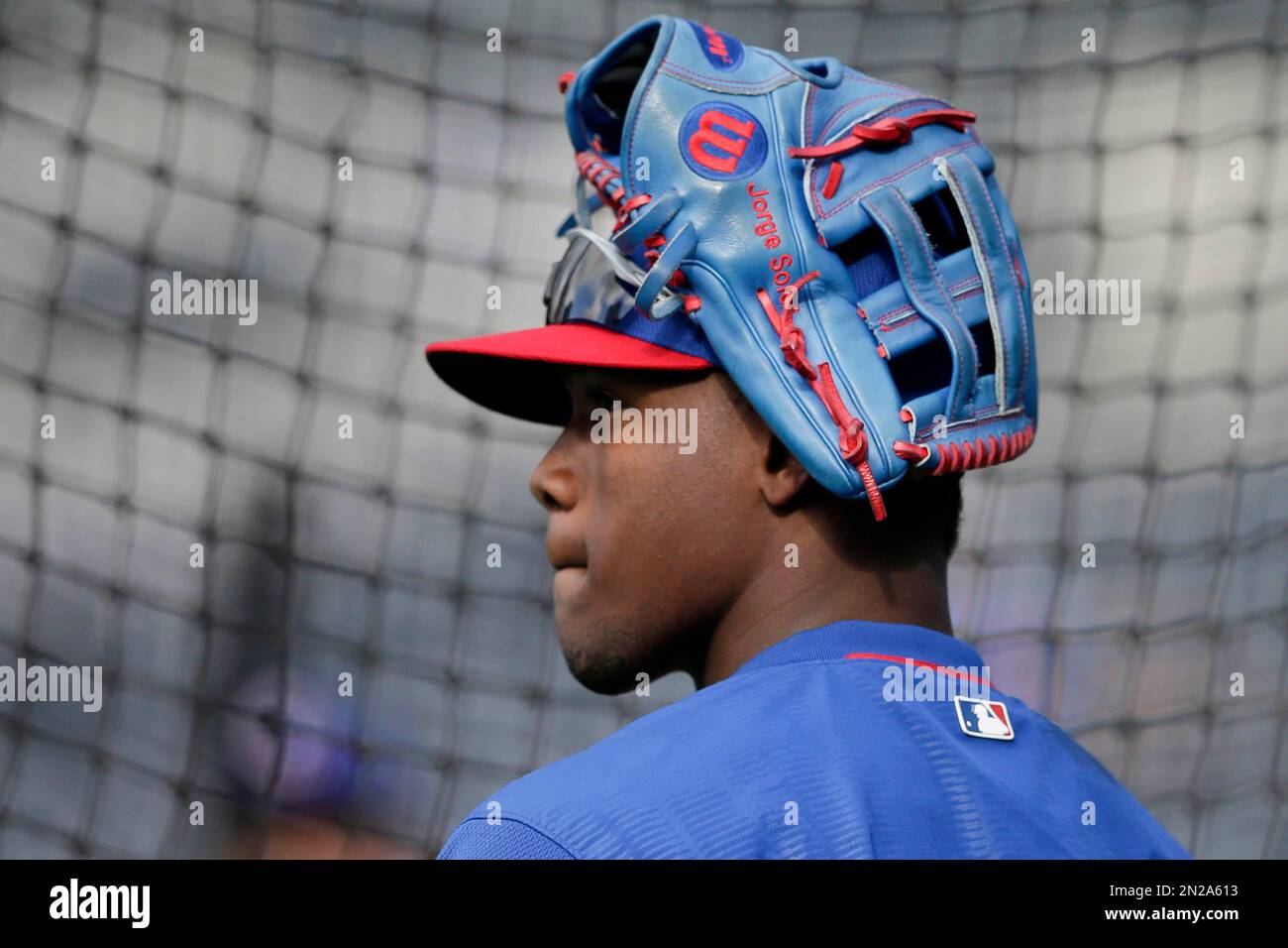 Chicago Cubs right fielder Jorge Soler watches during batting practice ...