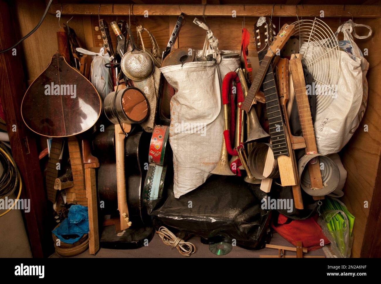 In this Friday, April 25 photo, musical instruments made from recycled ...