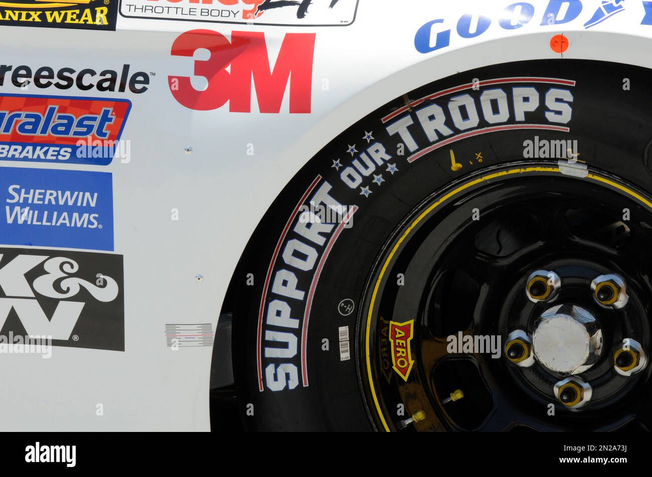 Goodyear racing tires show "Support Our Troops" during practice for ...