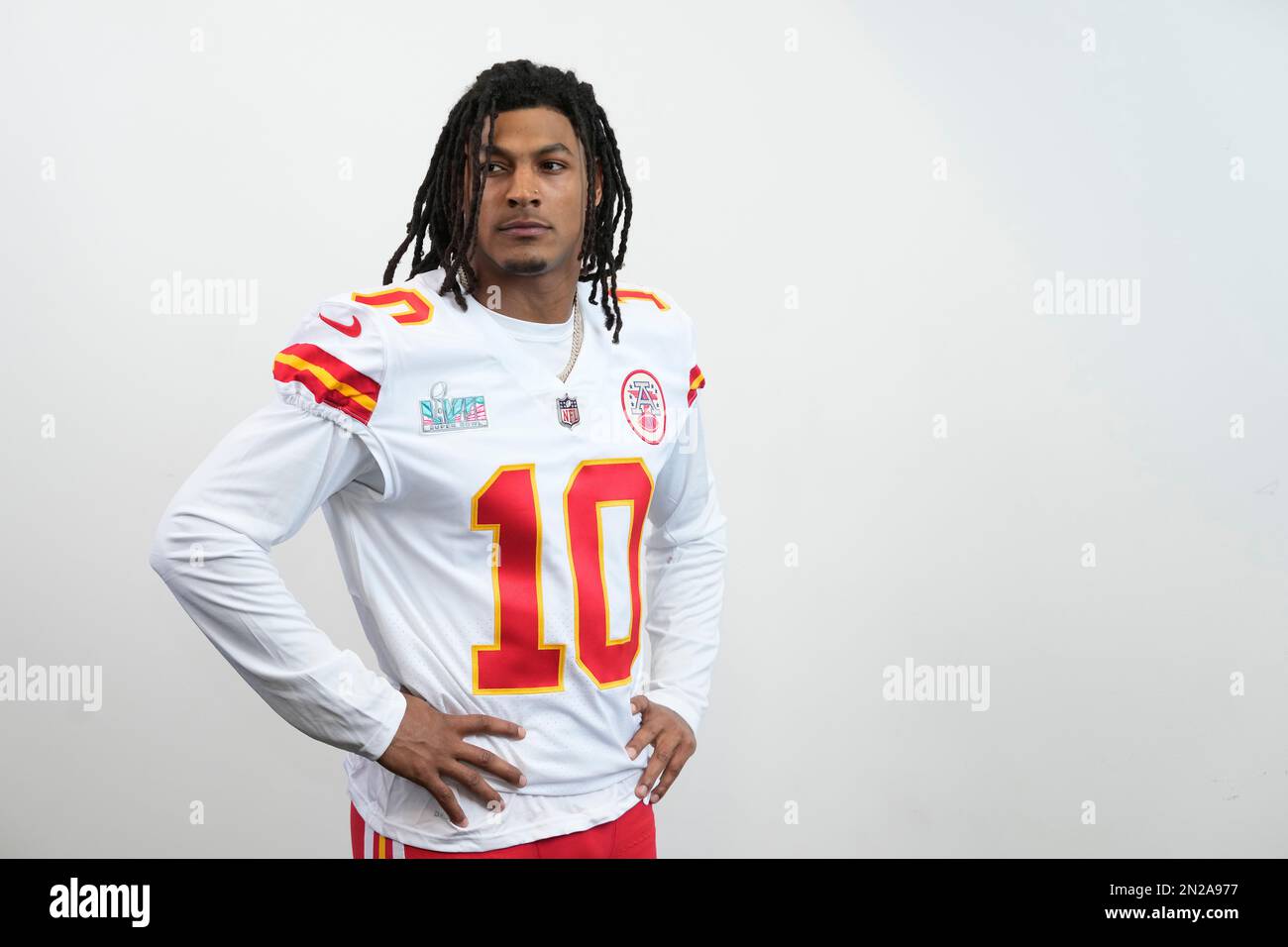 Kansas City Chiefs running back Isiah Pacheco poses for a portrait at ...