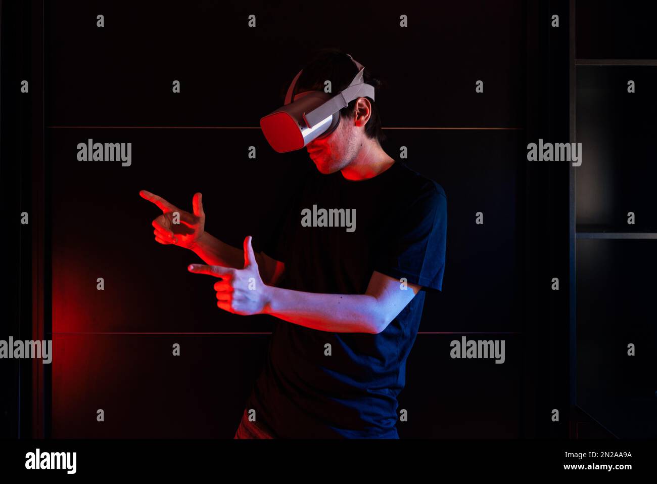 Gamer Man Wearing Virtual Reality Goggles Stock Photo - Alamy