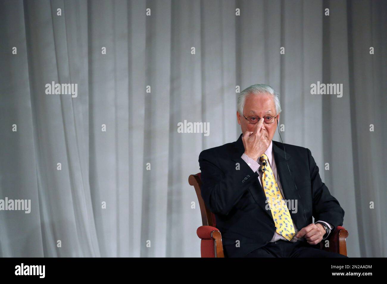 Singapore emeritus Senior Minister Goh Chok Tong listens a question ...