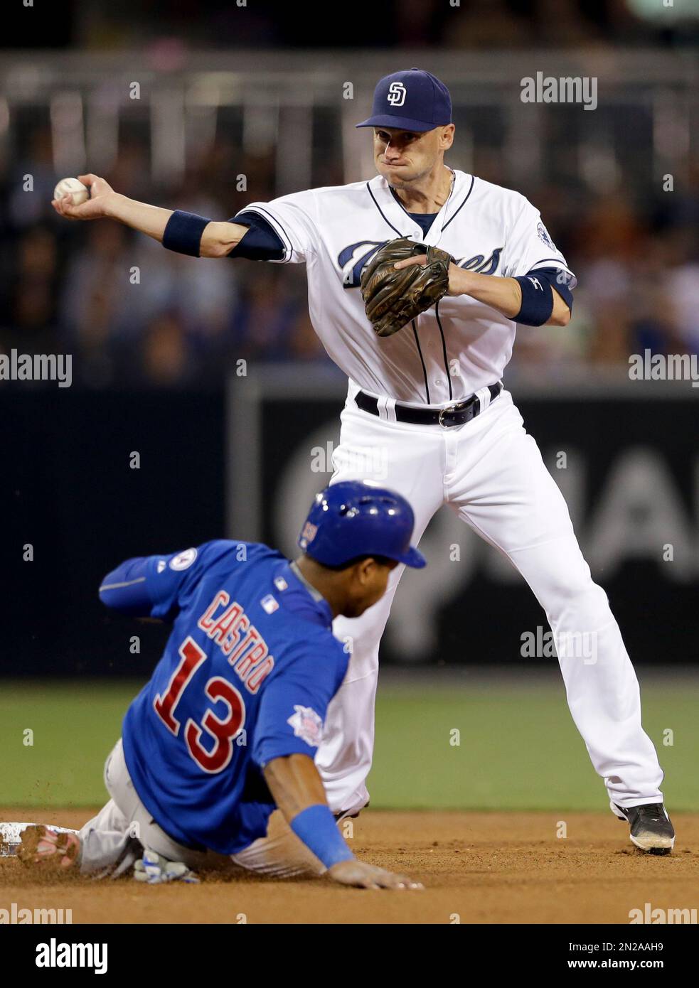 San Diego Padres shortstop Clint Barmes throws to first for the double ...