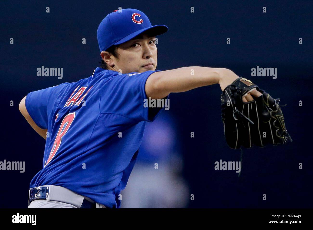 Chicago Cubs starting pitcher Tsuyoshi Wada, of Japan, throws to a San ...