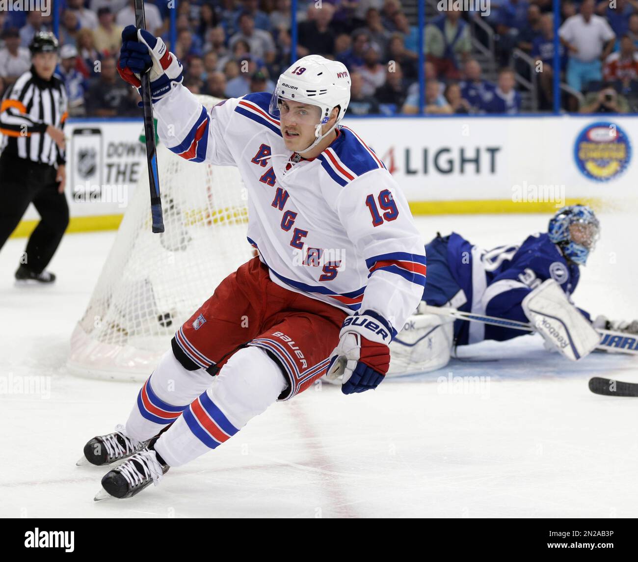 New York Rangers right wing Jesper Fast (19), of Sweden, celebrates his ...