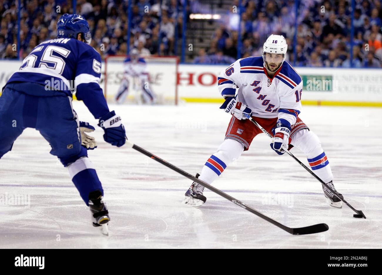 New York Rangers center Derick Brassard (16) prepares to shoot as Tampa ...
