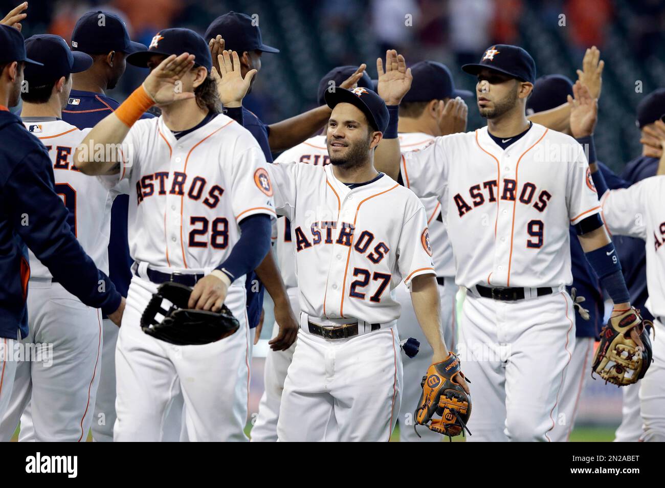 Houston Astros Colby Rasmus 28 Jose Altuve 27 And Marwin Gonzalez
