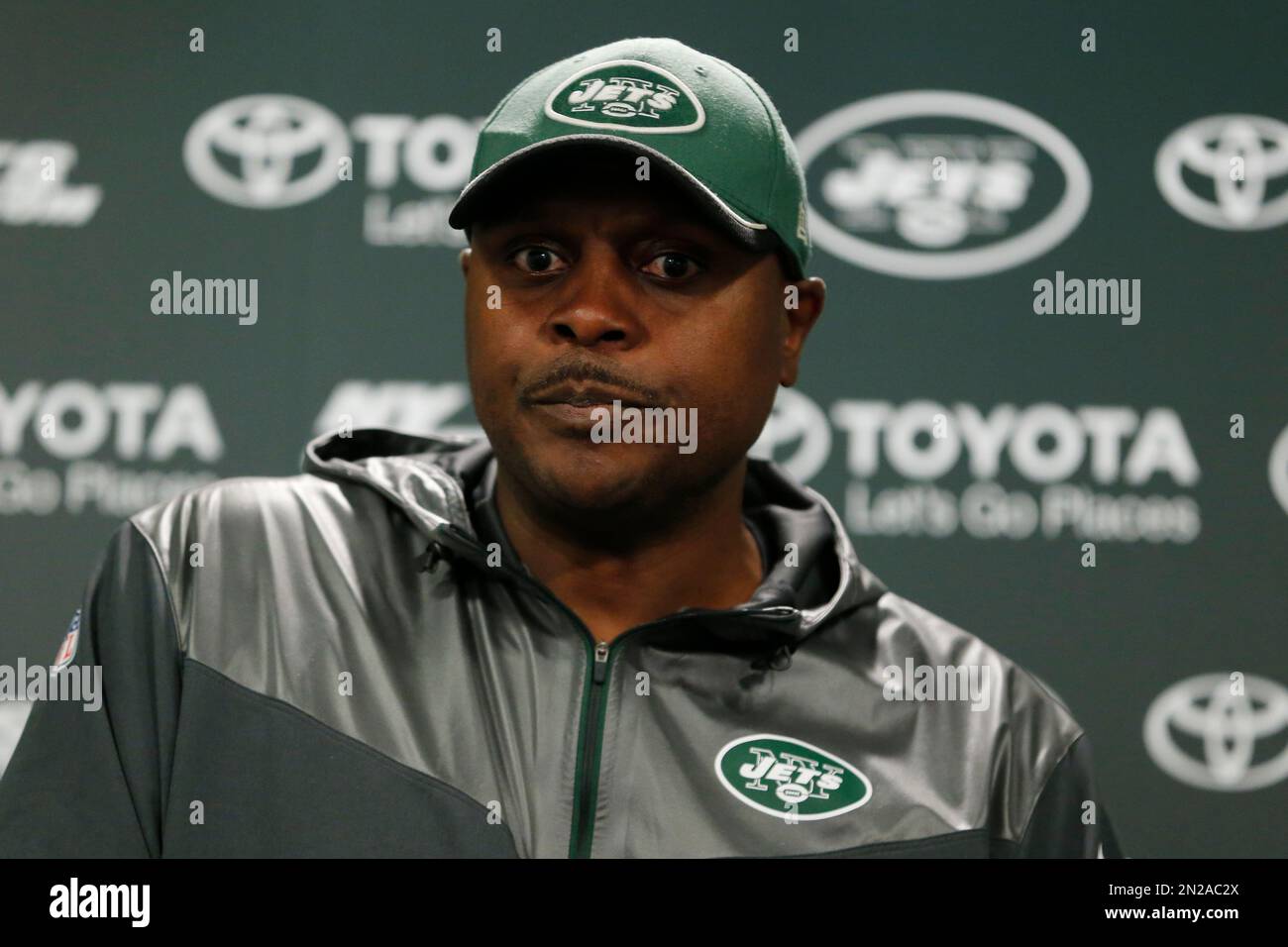 New York Jets defensive coordinator Kacy Rodgers speaks to reporters ...