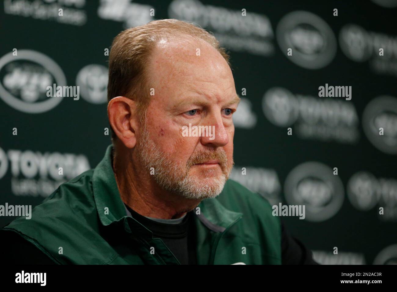 New York Jets offensive coordinator Chan Gailey speaks to reporters ...