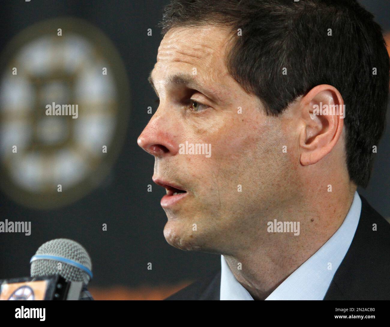 Boston Bruins general manager Don Sweeney speaks after being introduced ...