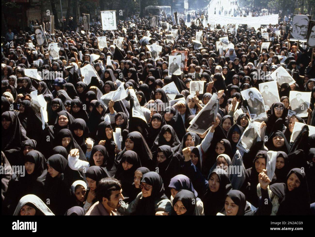 General view of Iranian women demonstrating in Tehran, 1979. Exact date ...
