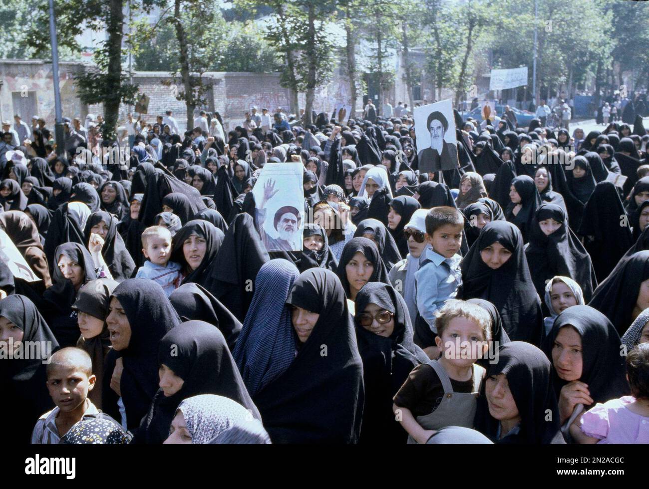 General view of Iranian women demonstrating in Tehran, 1979. Exact date ...