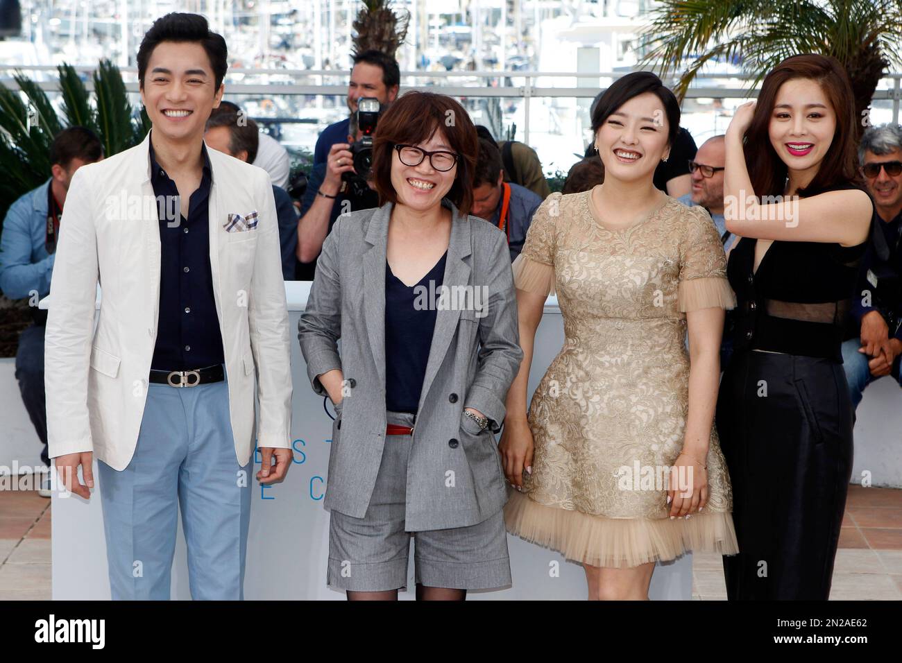 From left, actor Kim Young-min, director Shin Su-won, singer Kwon So ...