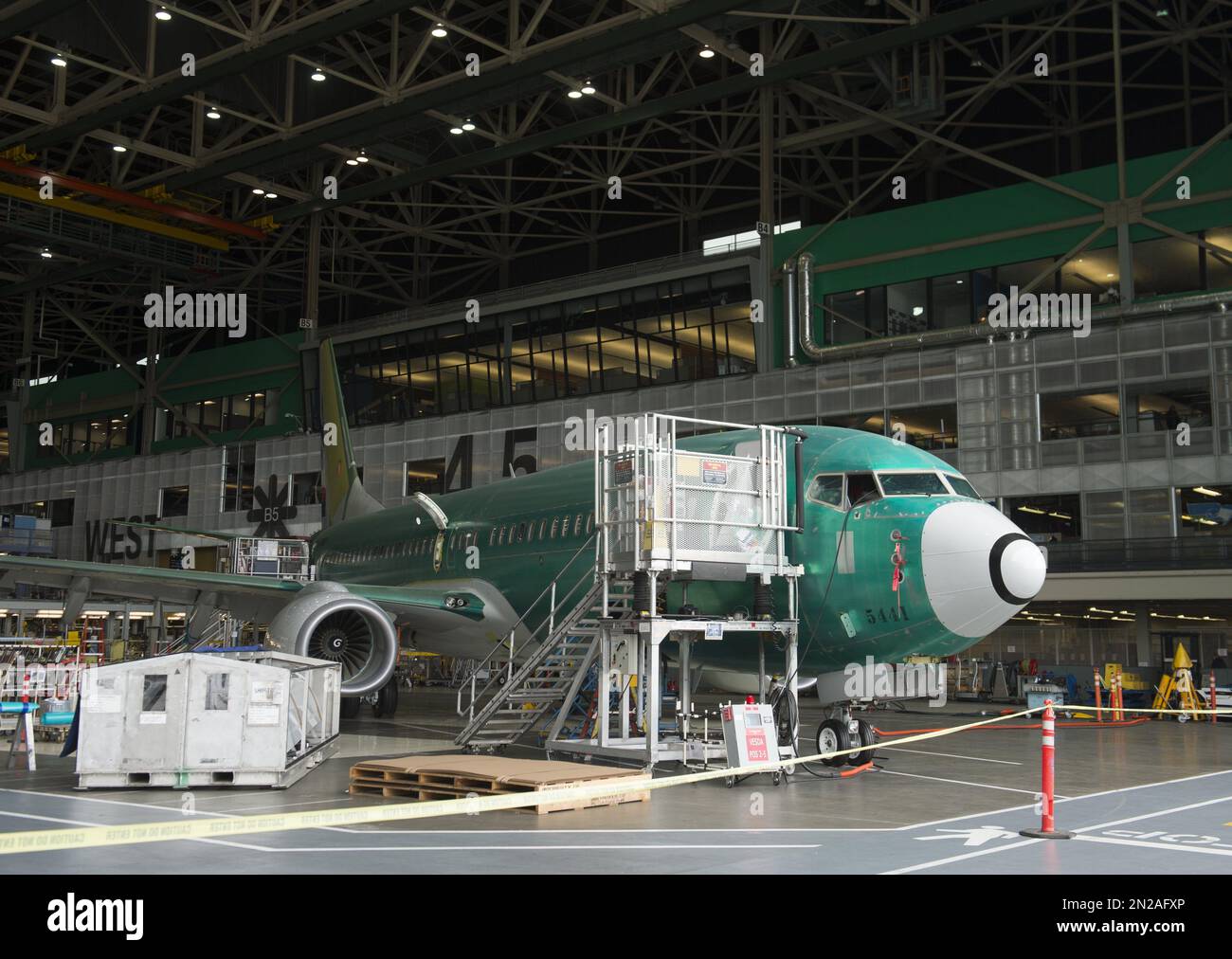 A Boeing 737 aircraft is seen during the manufacturing process at ...