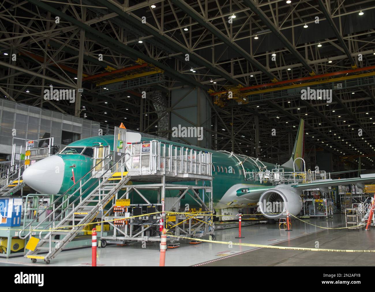 A Boeing 737 aircraft is seen during the manufacturing process at ...