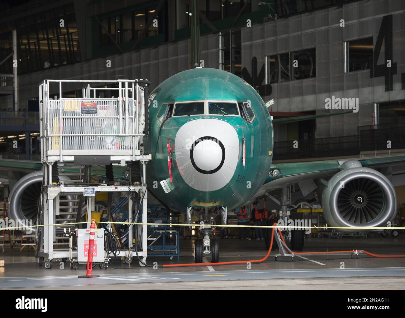 A Boeing 737 aircraft is seen during the manufacturing process at ...