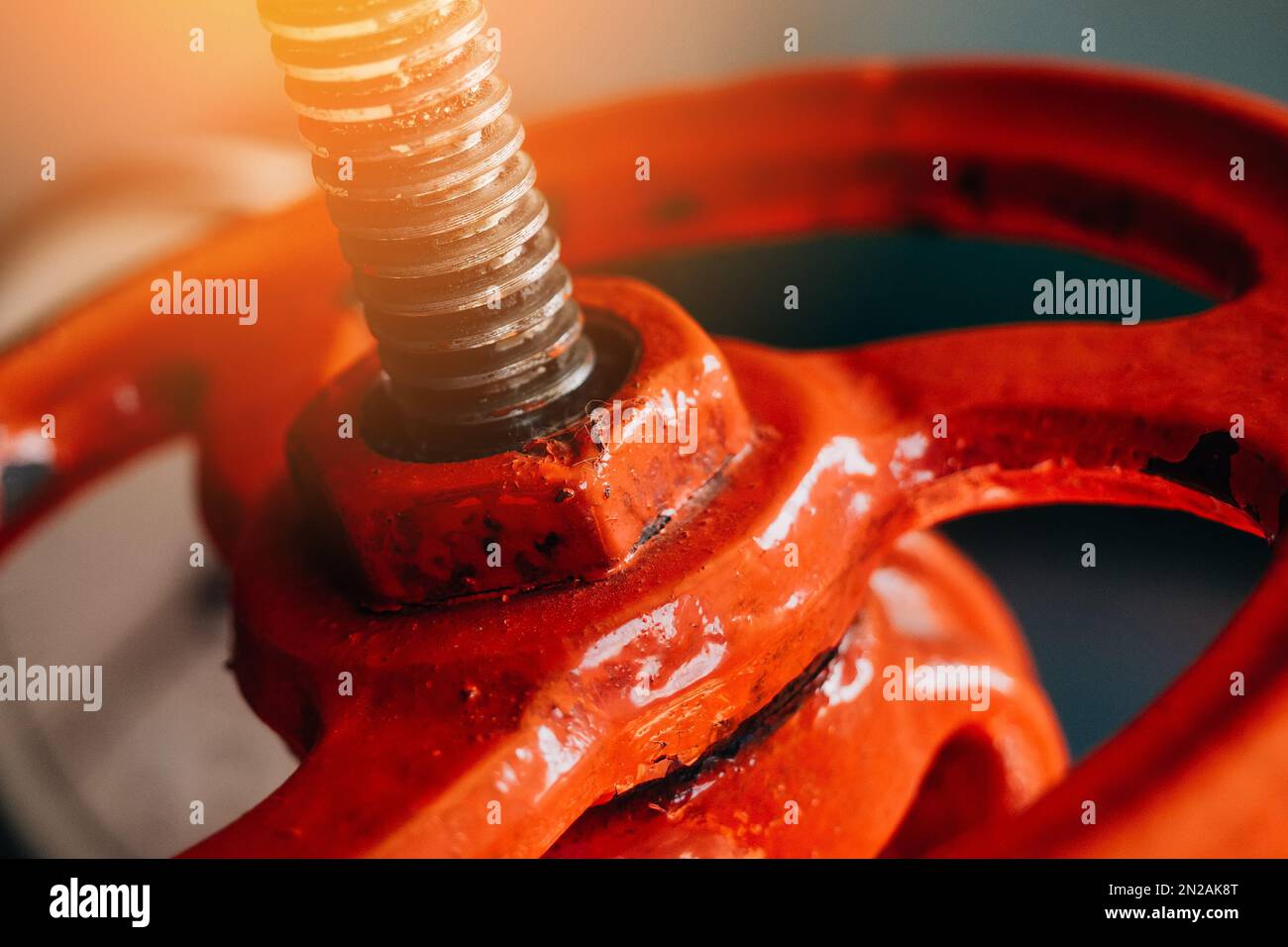 Red round valve close-up. Shut-off valve for gas heating or water ...