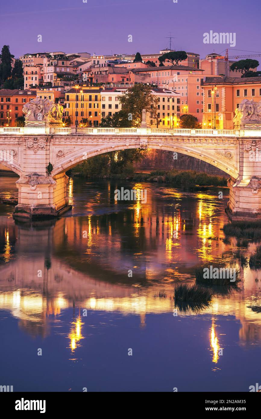 Tiber River and Ponte Vittorio Emanuele II in Rome, Italy Stock Photo ...