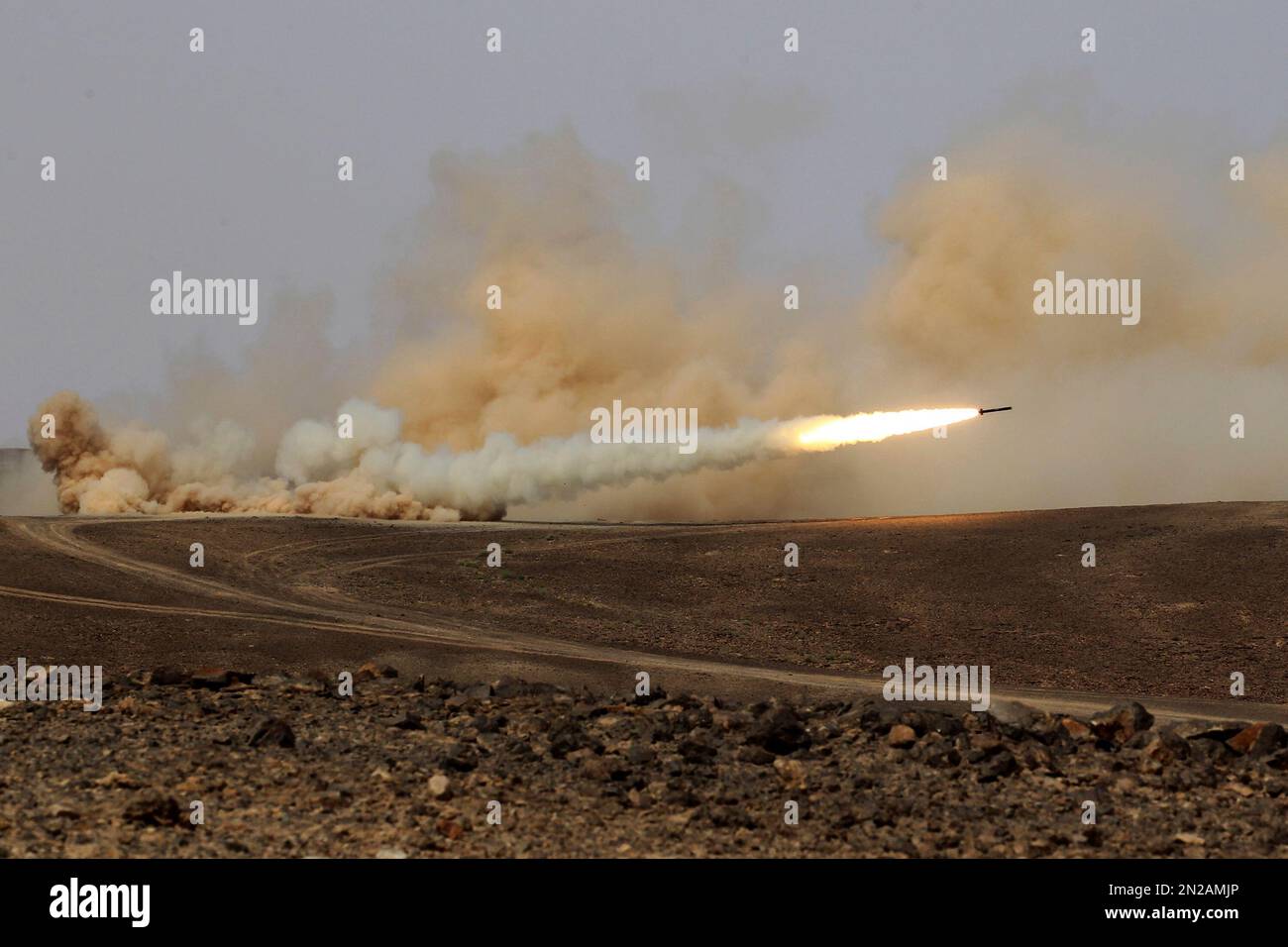 A rocket is fired during 18-nation military exercises in a field near ...