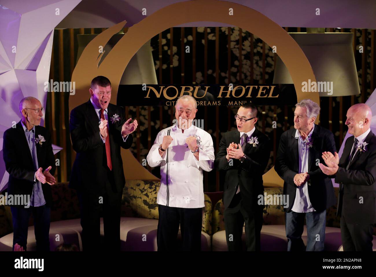Trevor Horwell, CEO of Nobu Hospitality, from right, Hollywood actor ...