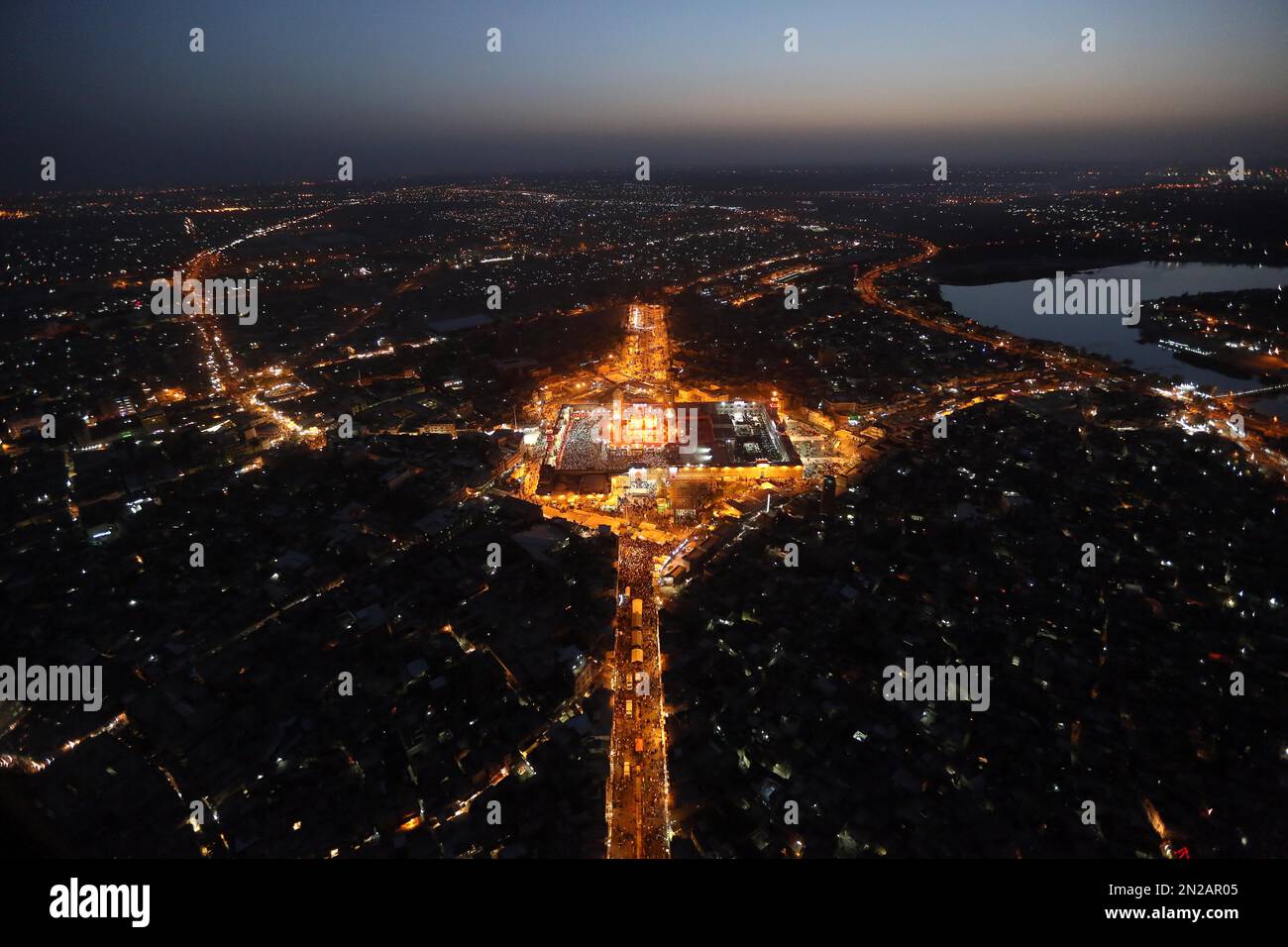 An aerial view of the holy Muslim Shiite shrine of Imam Moussa al-Kazim ...