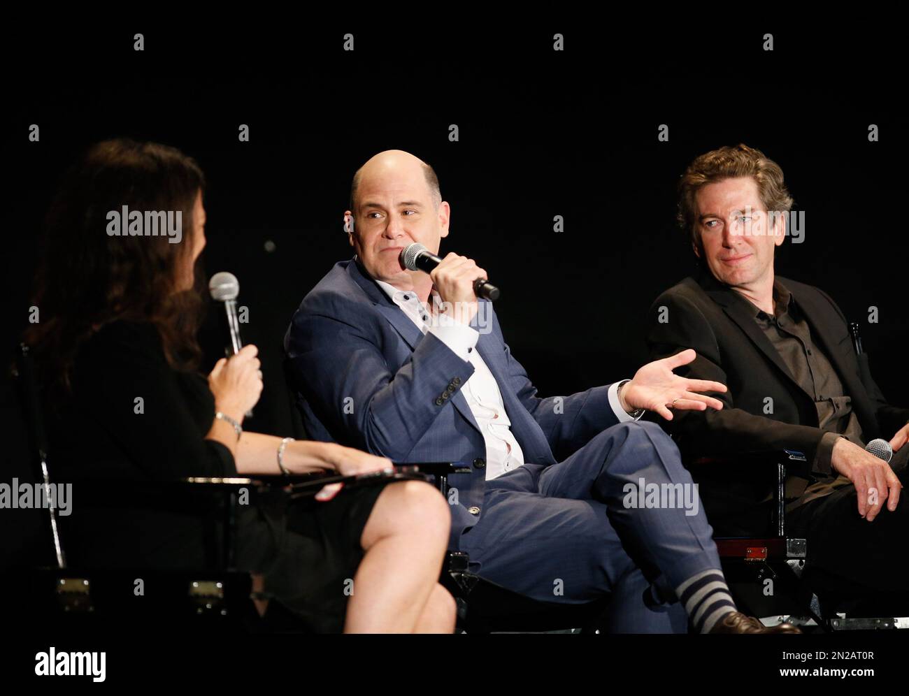 EXCLUSIVE - Debra Birnbaum, and from left, Matthew Weiner and Dan Bishop are seen at A Farewell ...