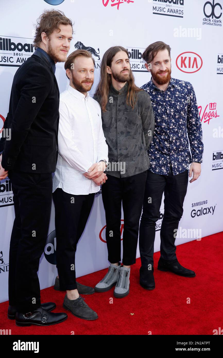Dan Reynolds, from left, Ben McKee, Daniel Sermon, and Daniel Platzman ...