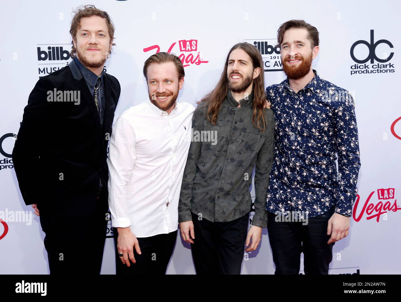 Dan Reynolds, from left, Ben McKee, Daniel Sermon, and Daniel Platzman ...