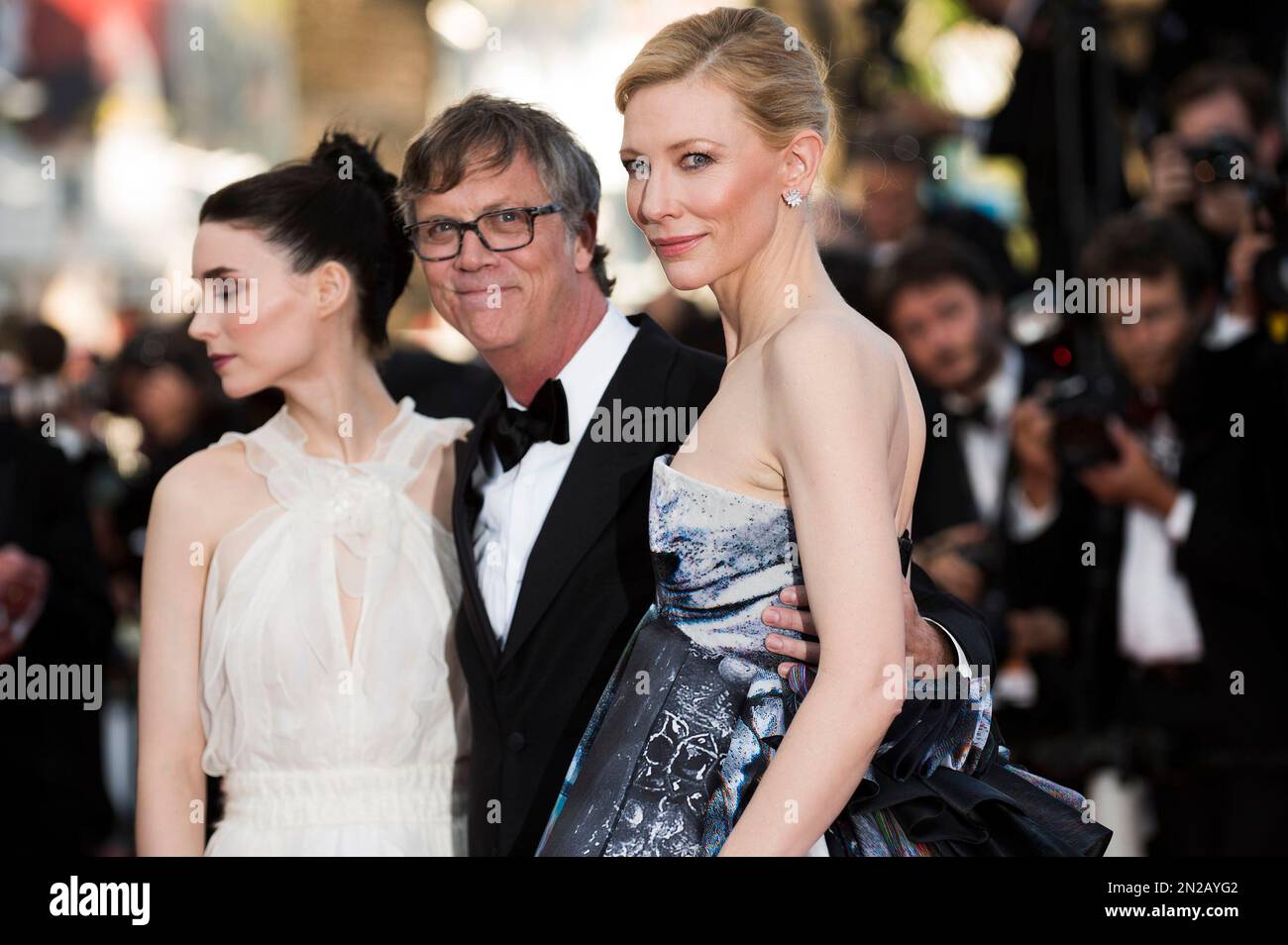 Rooney Mara, Todd Haynes and Cate Blanchett pose for photographers upon arrival for the ...