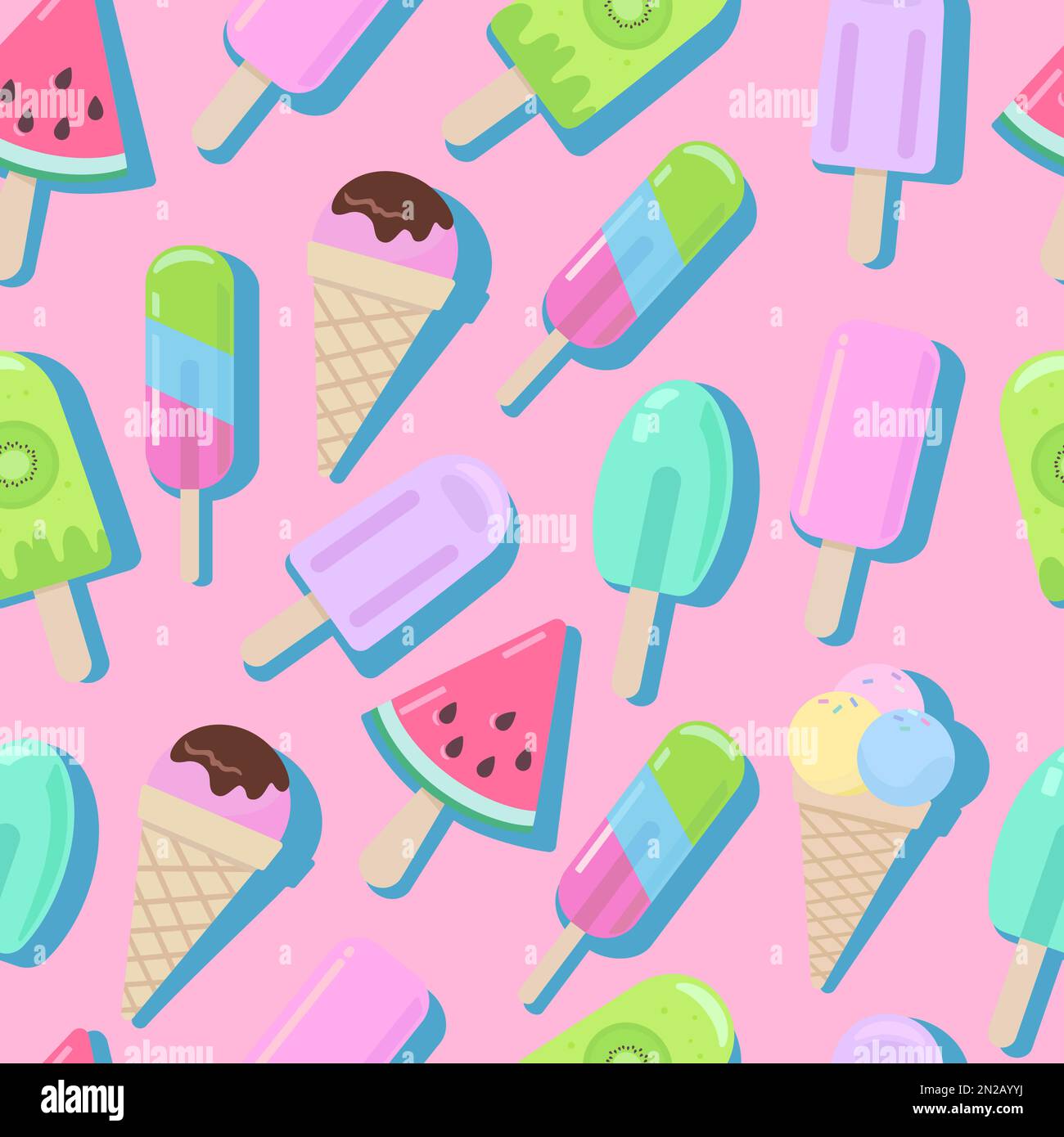 Ice cream, vector cartoon seamless pattern in gentle pastel colors ...