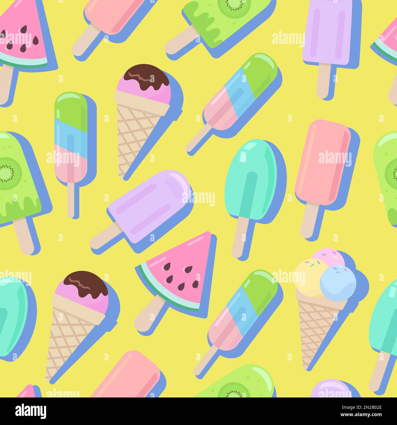 Ice cream, vector cartoon seamless pattern in gentle pastel colors ...
