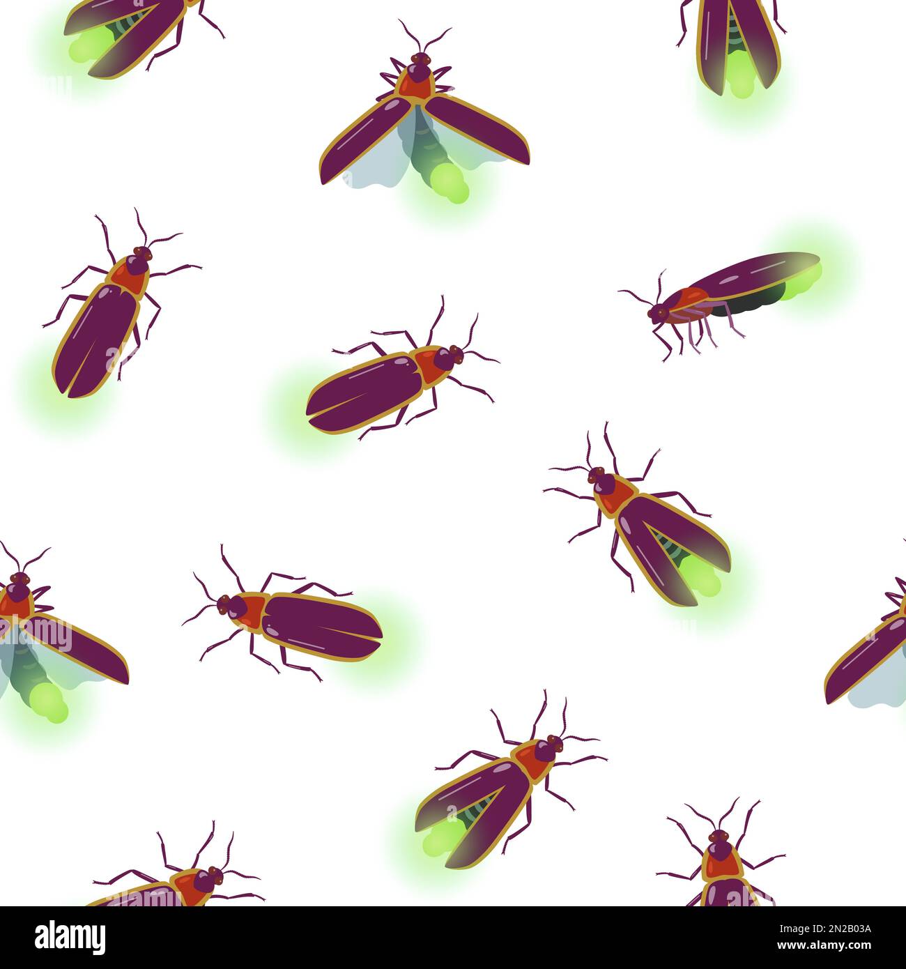 Seamless pattern with firefly insects flying with different angles. Vector texture for design ...