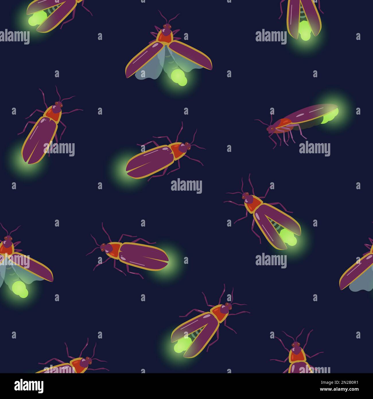Seamless pattern with firefly insects flying with different angles. Vector texture for design ...