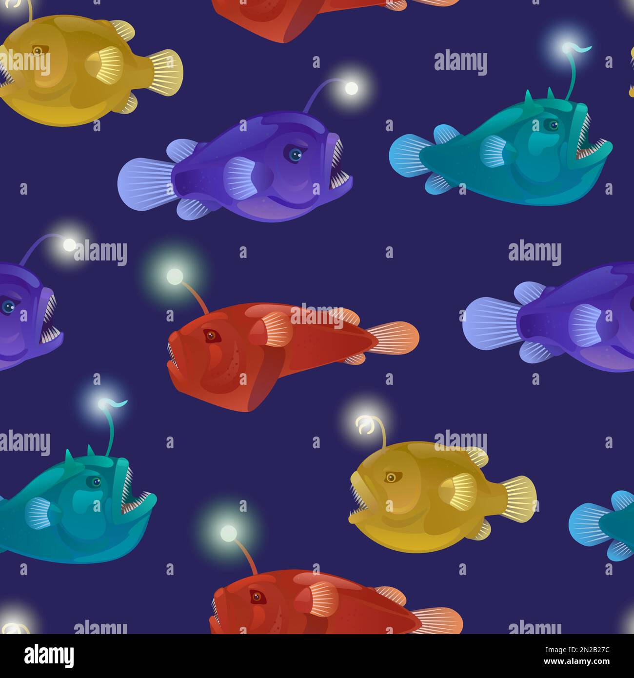 Seamless pattern with angry toothy anglers with lanterns bait. Vector ...