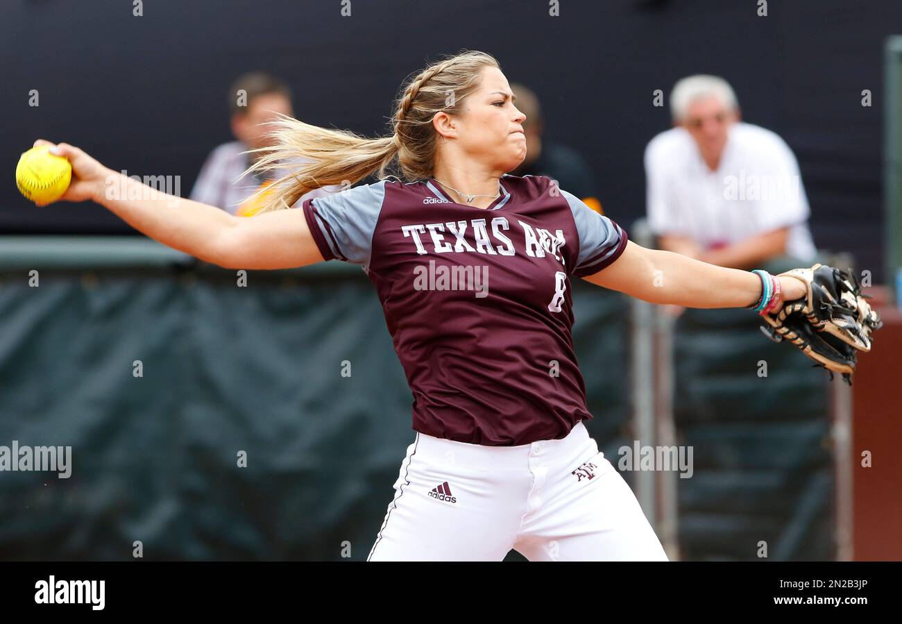 Texas A&M starting pitcher Rachel Fox throws in the first inning of a ...
