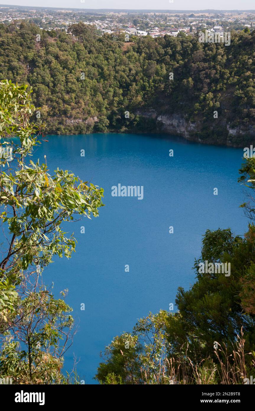 The Blue Lake, formed within a volcanic maar, at Mount Gambier ...