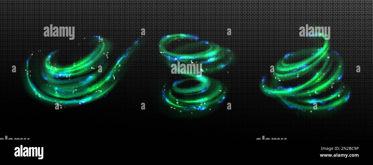 Abstract green swirls set with blue lightning discharges png isolated ...