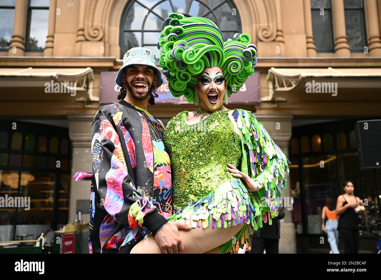 Indigenous drag queen Felicia Foxx and drag queen Kita Mean pose for a ...