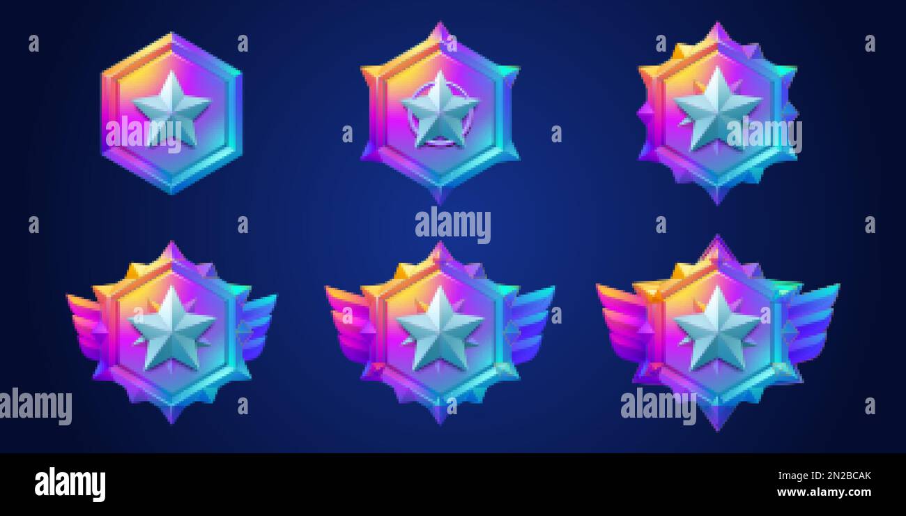Game award badges, icons of ranking medals with star symbol. Winner ...