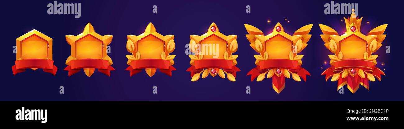 Golden hexagon frames of game avatars. Fantasy ranking badges with ...