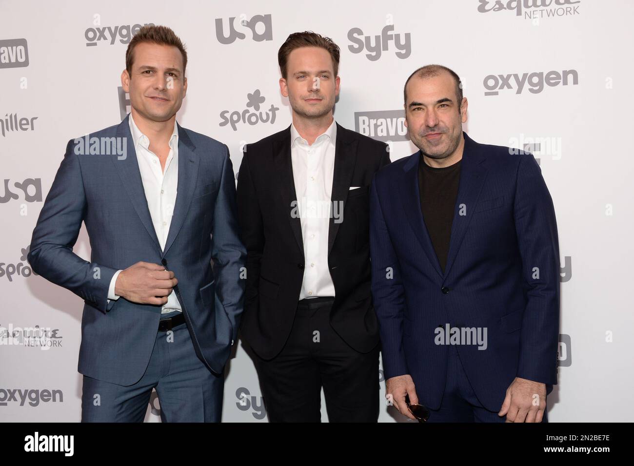 Gabriel Macht, from left, Patrick J. Adams and Rick Hoffman of "Suits" attend the NBCUniversal ...