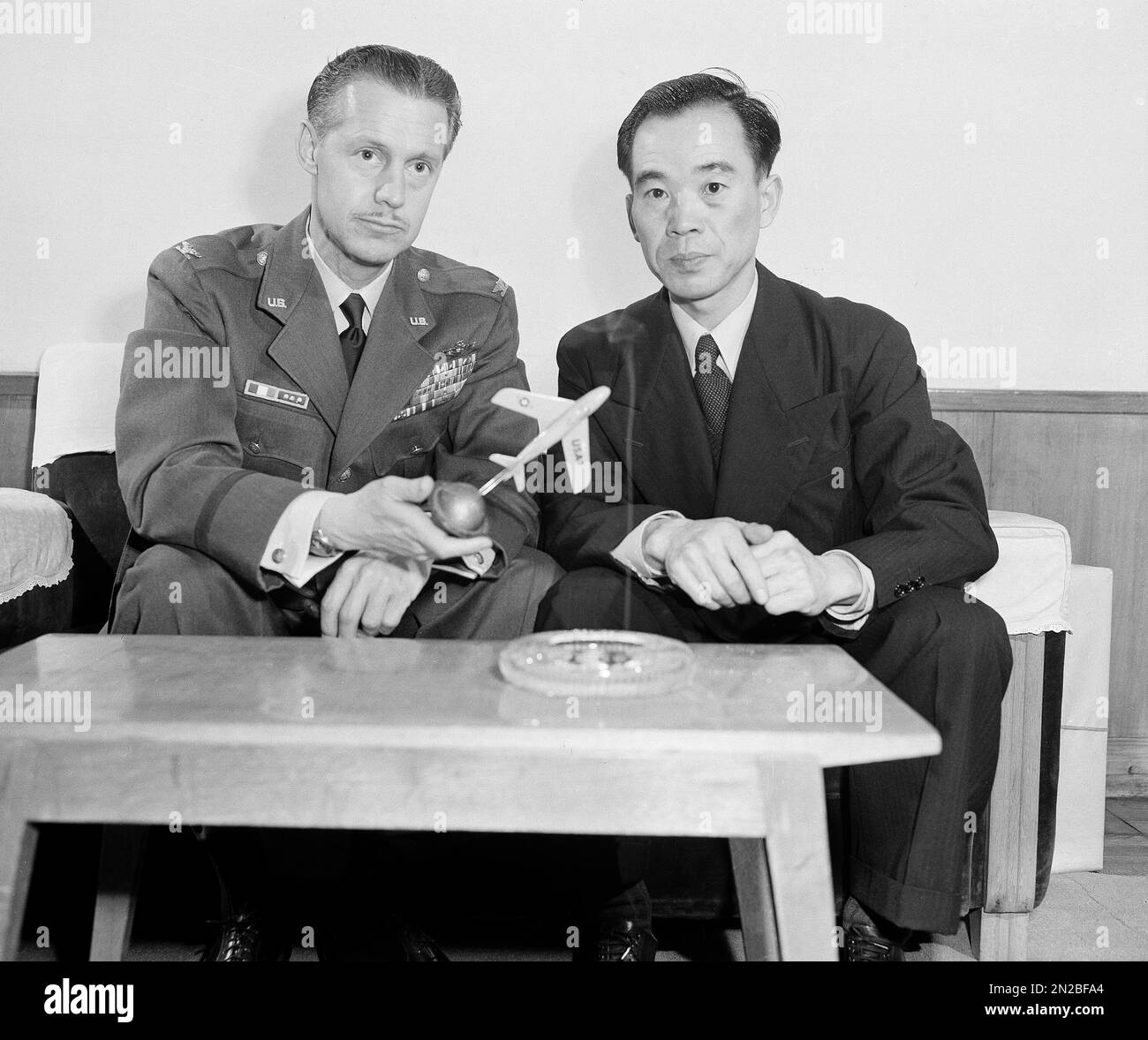 Col. Frank Kurtz, left, U.S. air hero of World War II and now on the ...